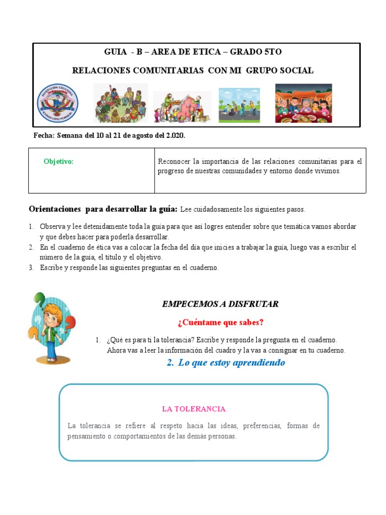 Guia B de Etica - Grado 5to | PDF | Tolerancia