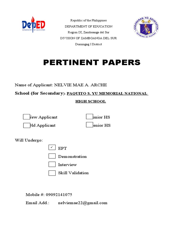 Pertinent Papers: School (For Secondary | PDF