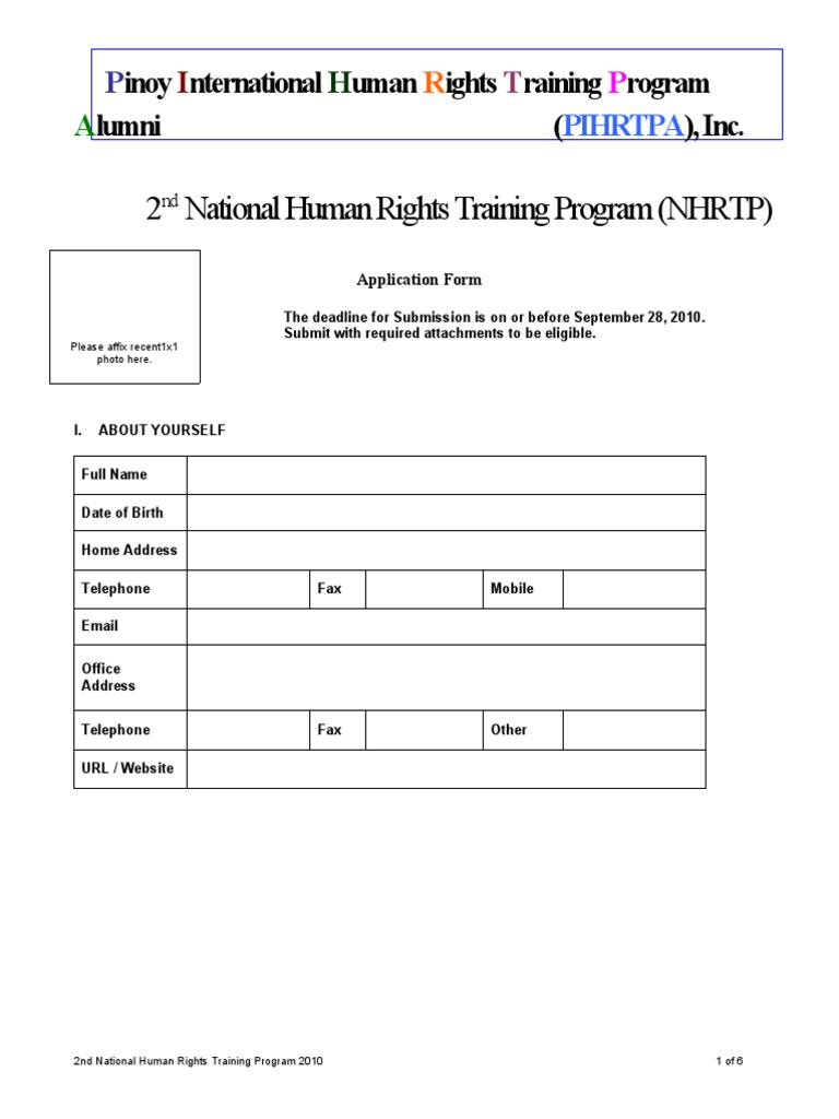 NHRTP 2010 Application Form | PDF | Human Rights | Justice