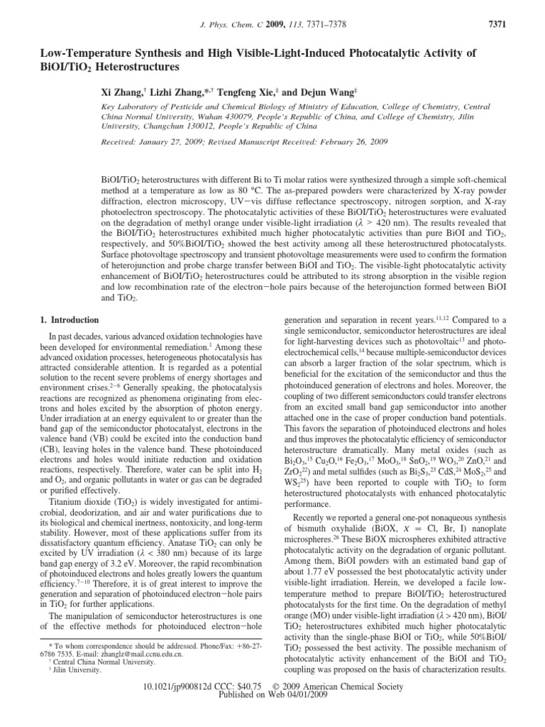 Low-Temp Synthesis of Visible-Light Active BiOI/TiO2 Heterostructures ...