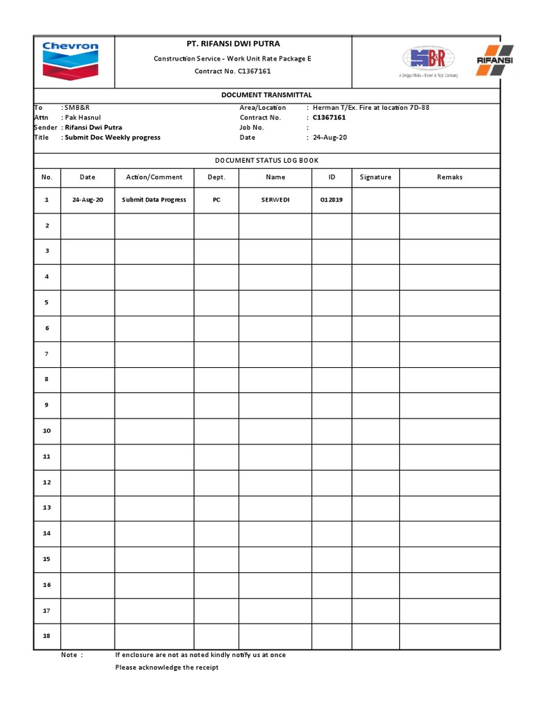 Pt. Rifansi Dwi Putra: Document Transmittal | PDF | Business