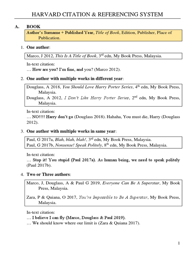 Harvard Citation & Referencing System: A. Book | PDF | Citation | Books