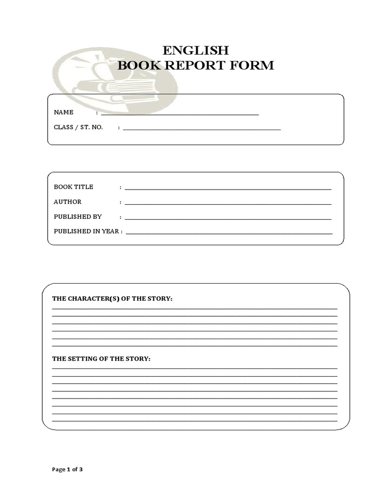 English Book Report Form: The Character (S) of The Story | PDF