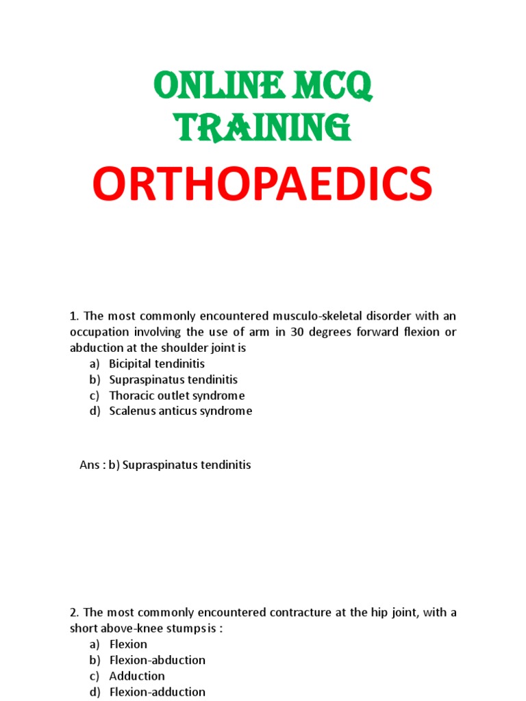 Orthopedic MCQs with Answers PDF | PDF | Knee | Anatomical Terms Of Motion
