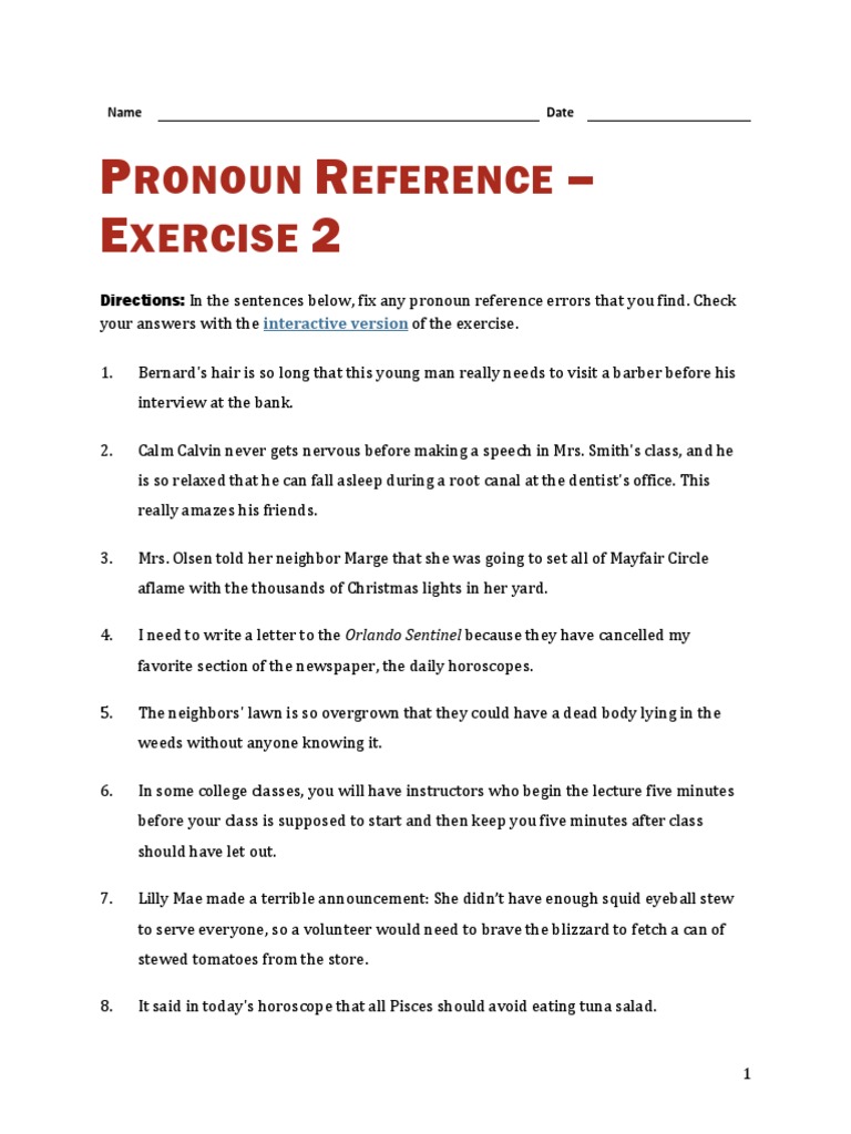 Pronoun Reference - Exercise 2 | PDF