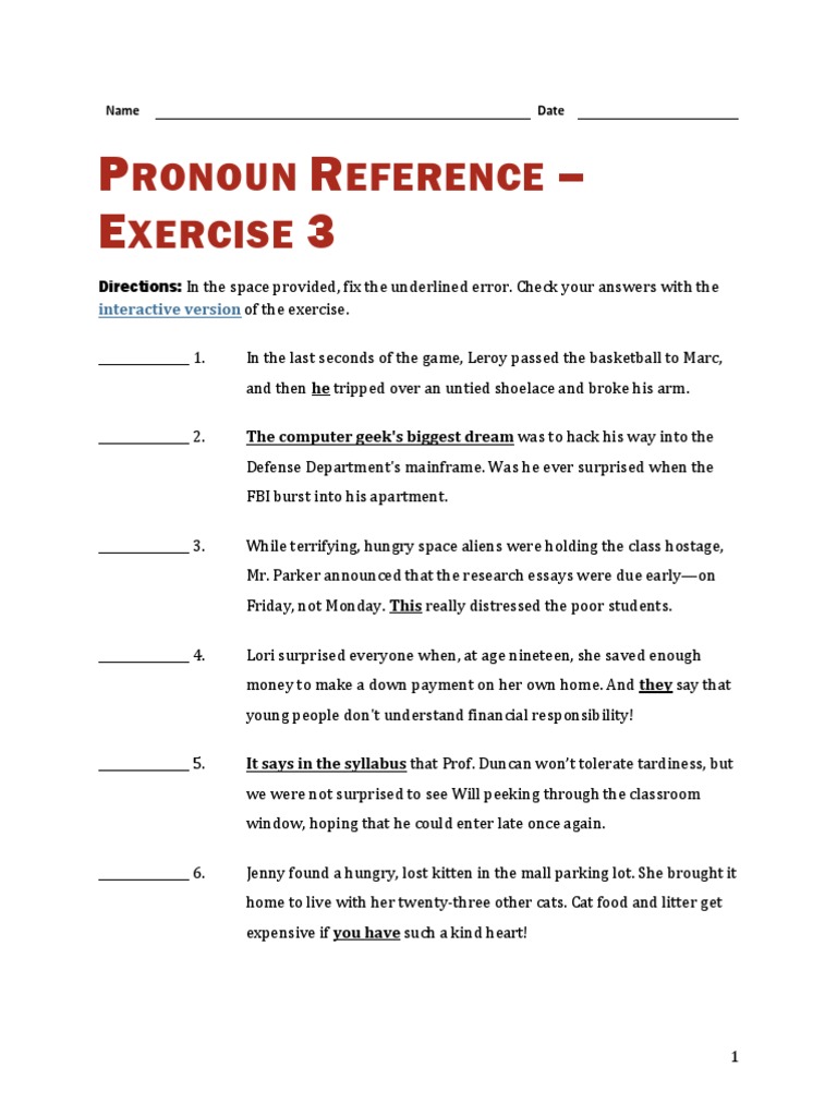 Pronoun Reference - Exercise 3 | PDF | Business | Nature