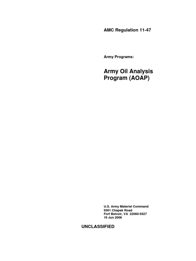 Army Oil Analysis Program Regulation | PDF | Quality Assurance | United ...