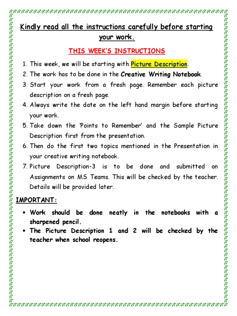 Instructions For Picture Description PDF | PDF | Career & Growth | Home ...