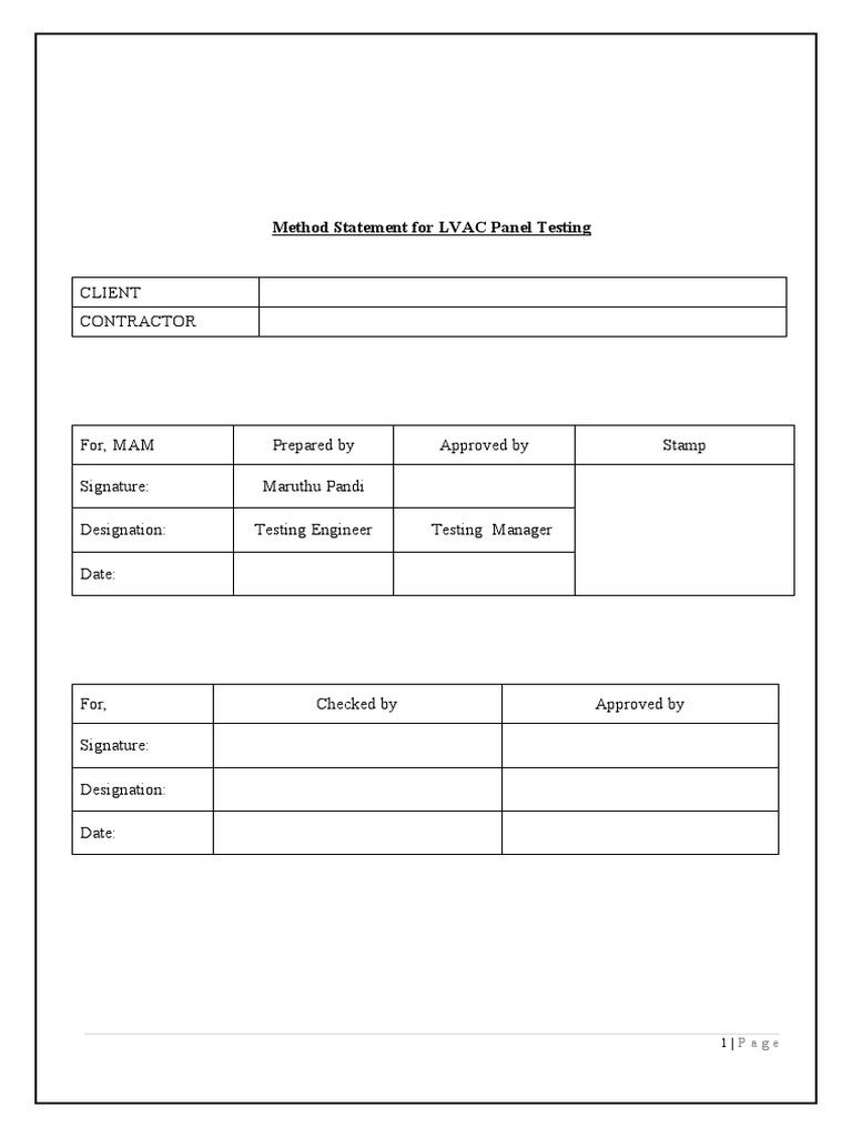 Method Statement For LVAC Panel Testing | PDF | Switch | Relay
