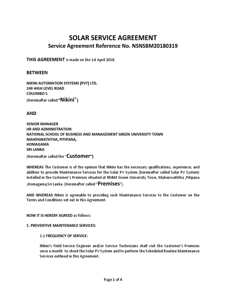 Solar Service Agreement 2018 V2 | Download Free PDF | Photovoltaic ...