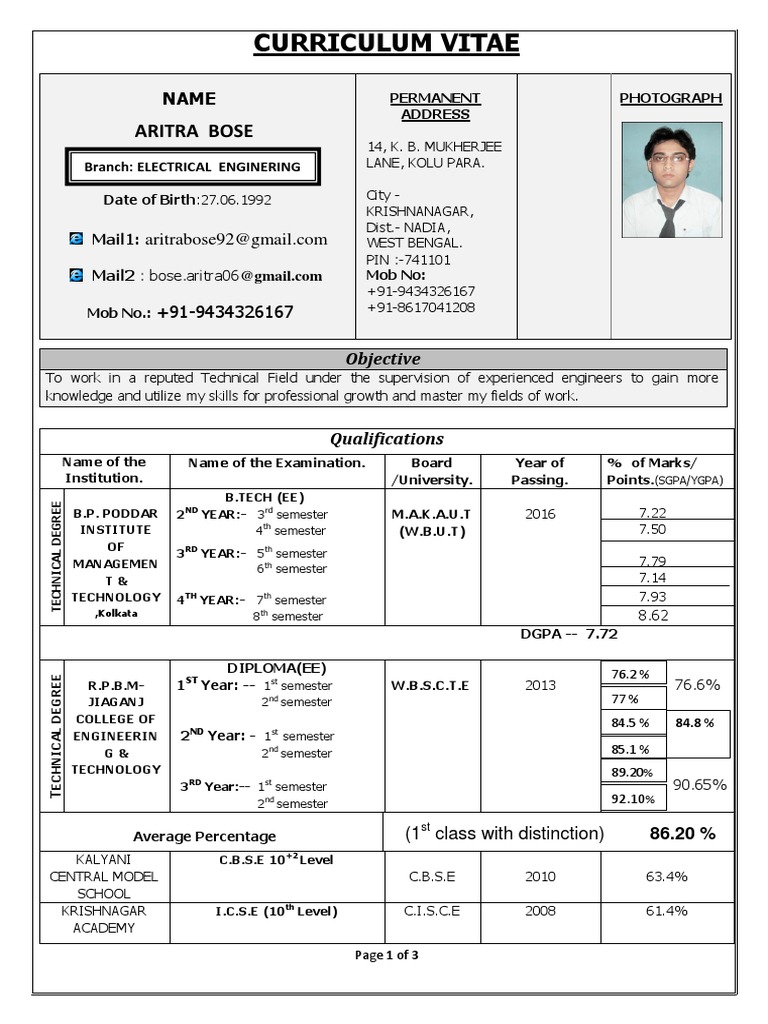 Curriculum Vitae: Aritra Bose | PDF | Electrical Substation | Programmable Logic Controller