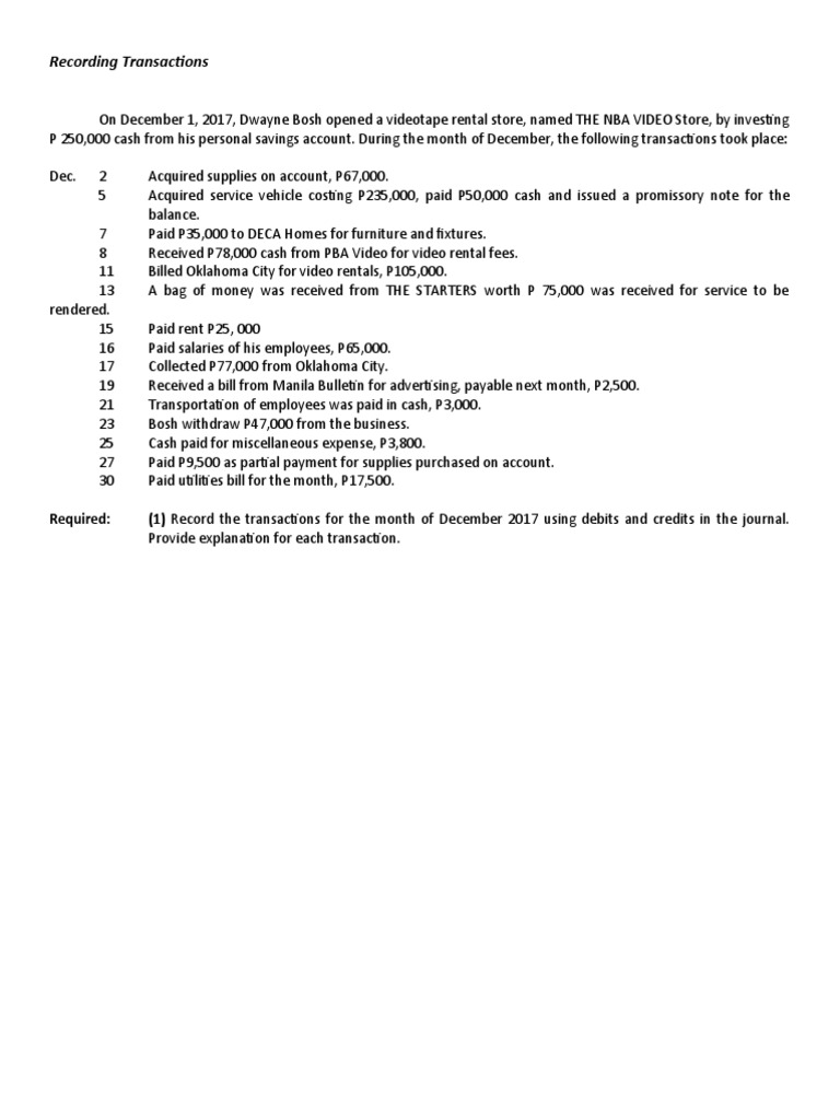 Exercises I - Journalizing and Posting | PDF | Debits And Credits ...