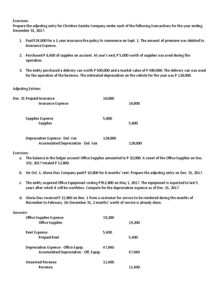 Exercises II - Adjusting Transactions | PDF | Depreciation | Expense