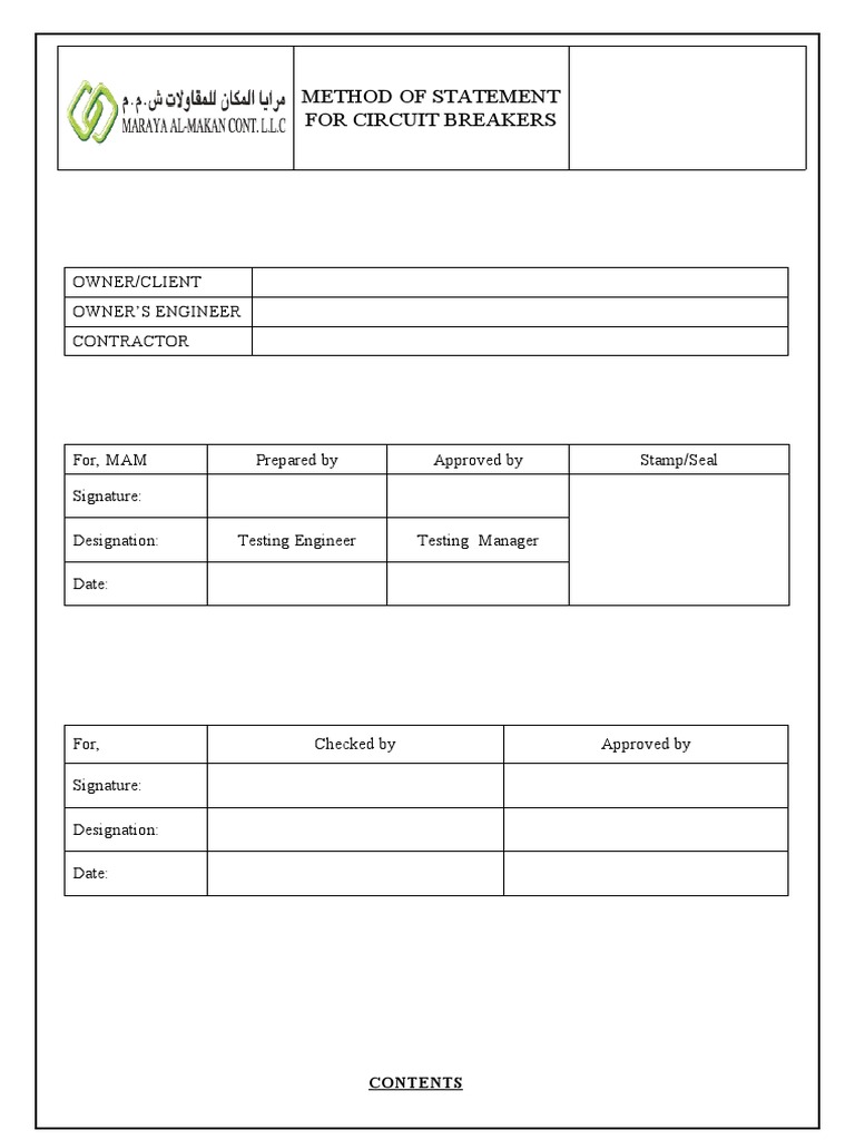 Circuit Breaker Testing Method Statement | PDF | Electricity ...