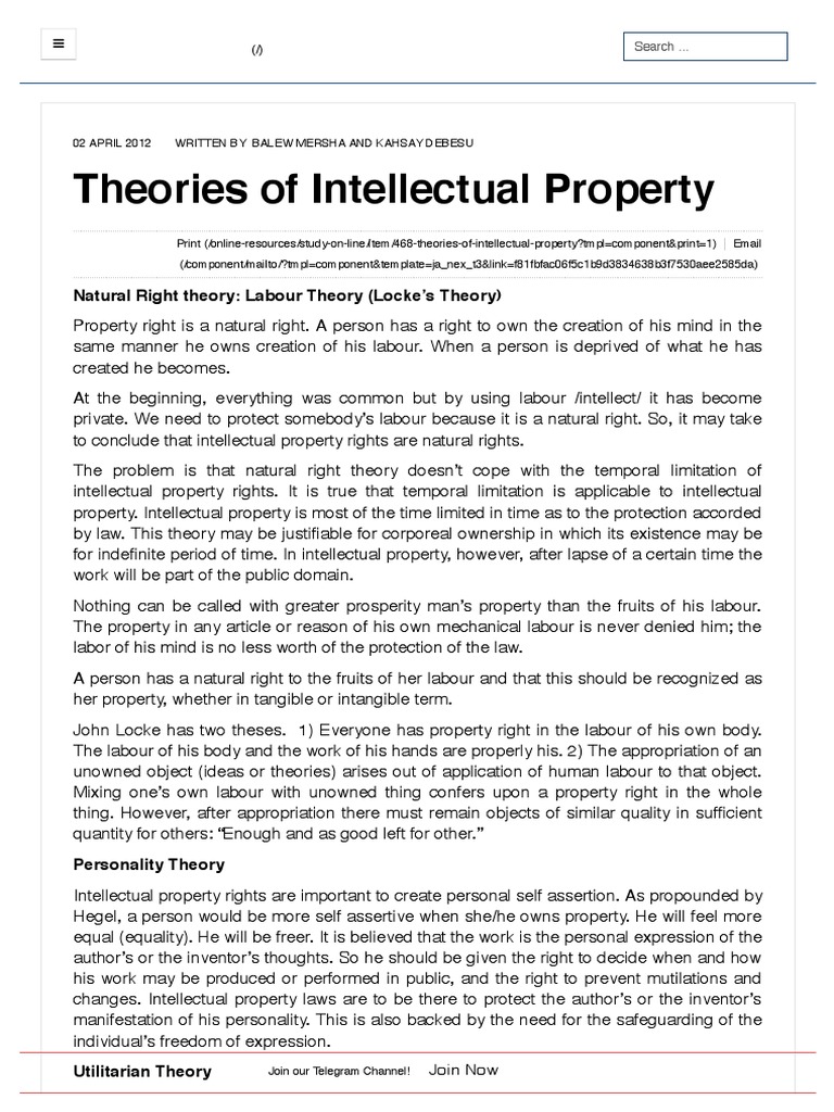 Theories of Intellectual Property Rights in Relation With WIPO | PDF ...