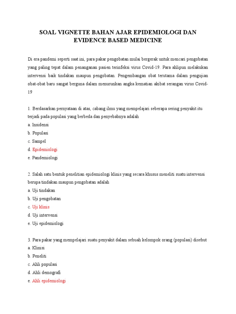 Contoh SOAL VIGNETTE BAHAN AJAR EPIDEMIOLOGI DAN EVIDENCE BASED ...