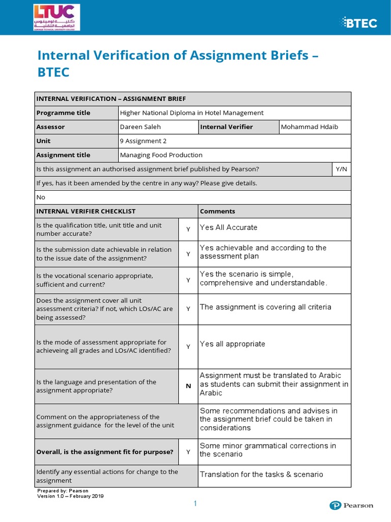 Verify BTEC Food Production Assignment | PDF | Educational Assessment ...