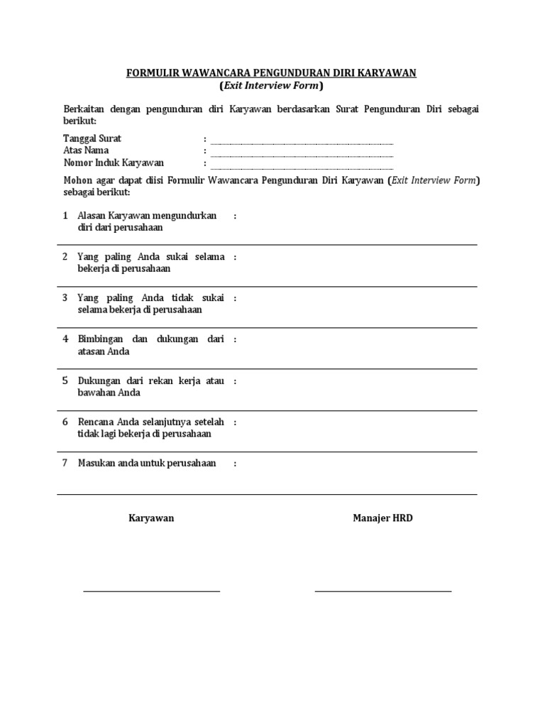 Formulir Exit Interview Karyawan | PDF | Karier & Perkembangan | Bisnis