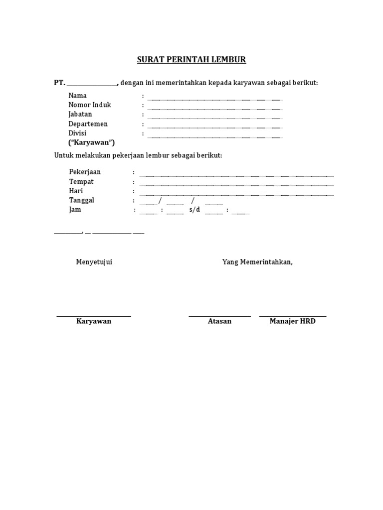 Draf Surat Perintah Lembur (SPL) | PDF