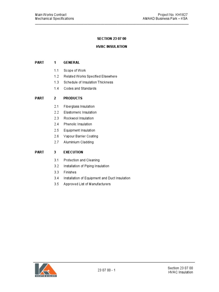 01 Specification of Hvac System (Duct & Pipe Insulation) | PDF | Duct ...