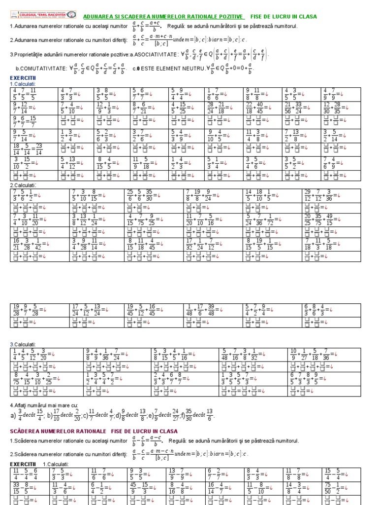 Fractii - Numitor Comun - Adunare.scadere - Comparare | PDF