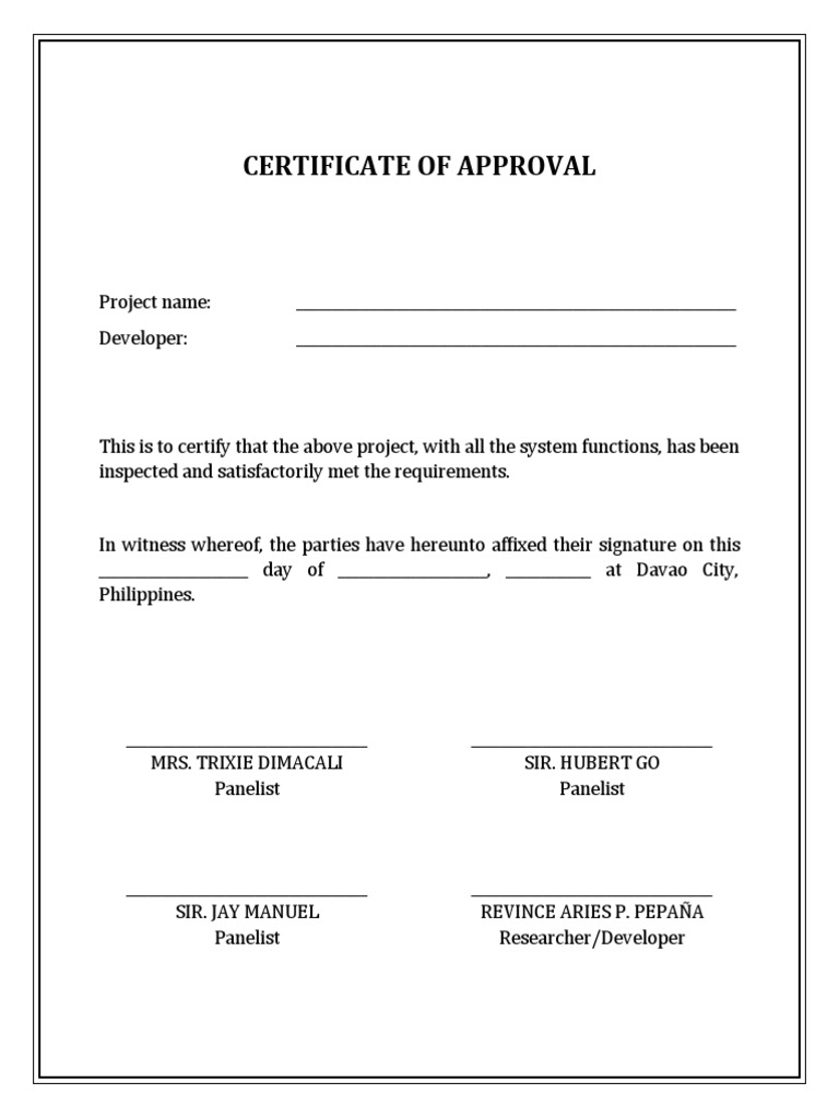 Certificate of Software Acceptance | PDF