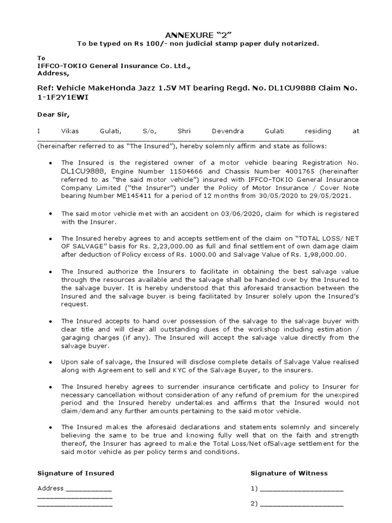 Annexure 2 - Consent Letter of Insured | PDF | Vehicle Insurance | Insurance