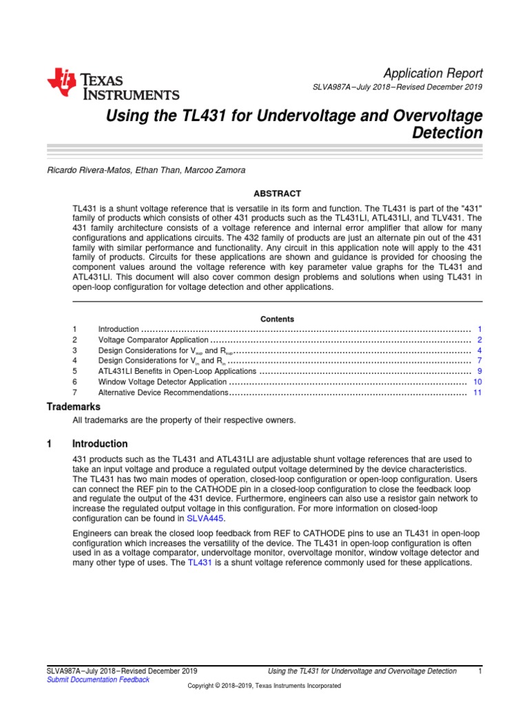 Using The TL431 For Undervoltage and Overvoltage Detection: Application ...