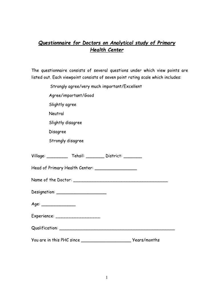 Questionnaire For Doctors PDF | PDF