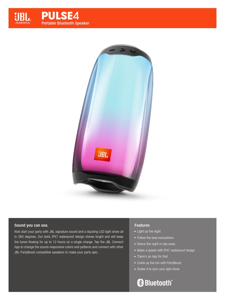 JBL Pulse4 Spec Sheet English | PDF | Bluetooth | Telecommunications Engineering