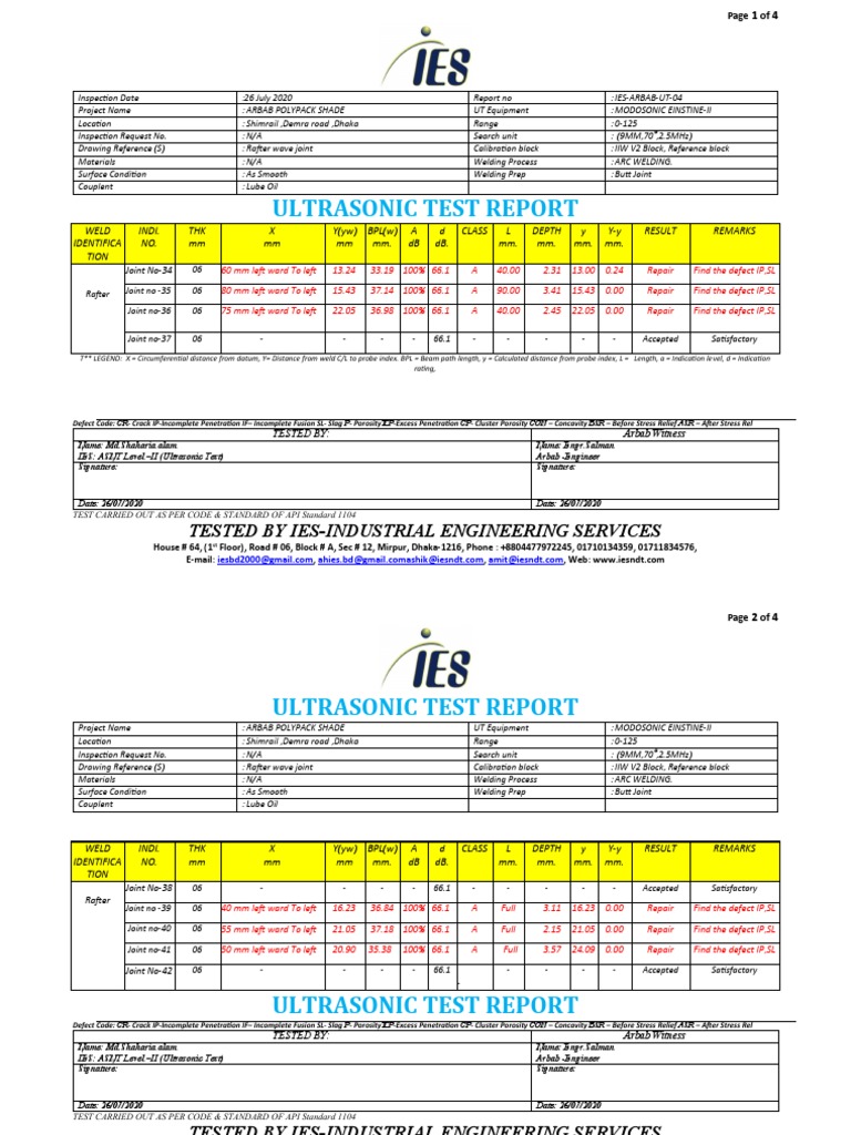 Ultrasonic Test Report for ARBAB Polypack | PDF | Ultrasound | Welding