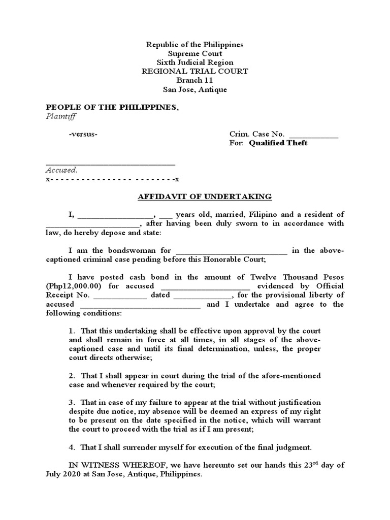 Bailbond Undertaking Form | PDF | Bail | Legal Procedure