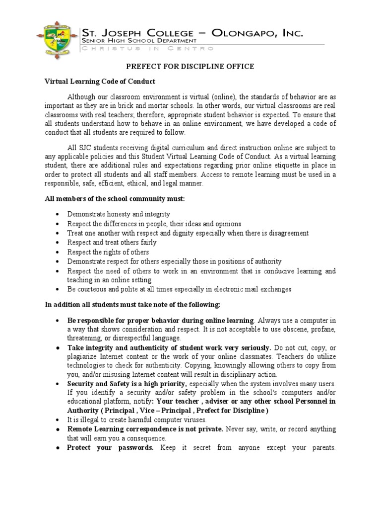 A Code of Conduct for Online Learning: Establishing Rules and ...