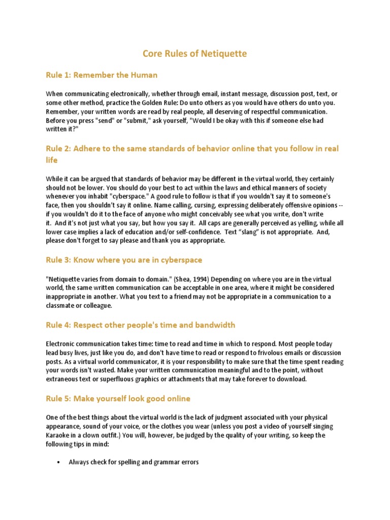 Core Rules of Netiquette: Rule 1: Remember The Human | PDF | Privacy | Social Media