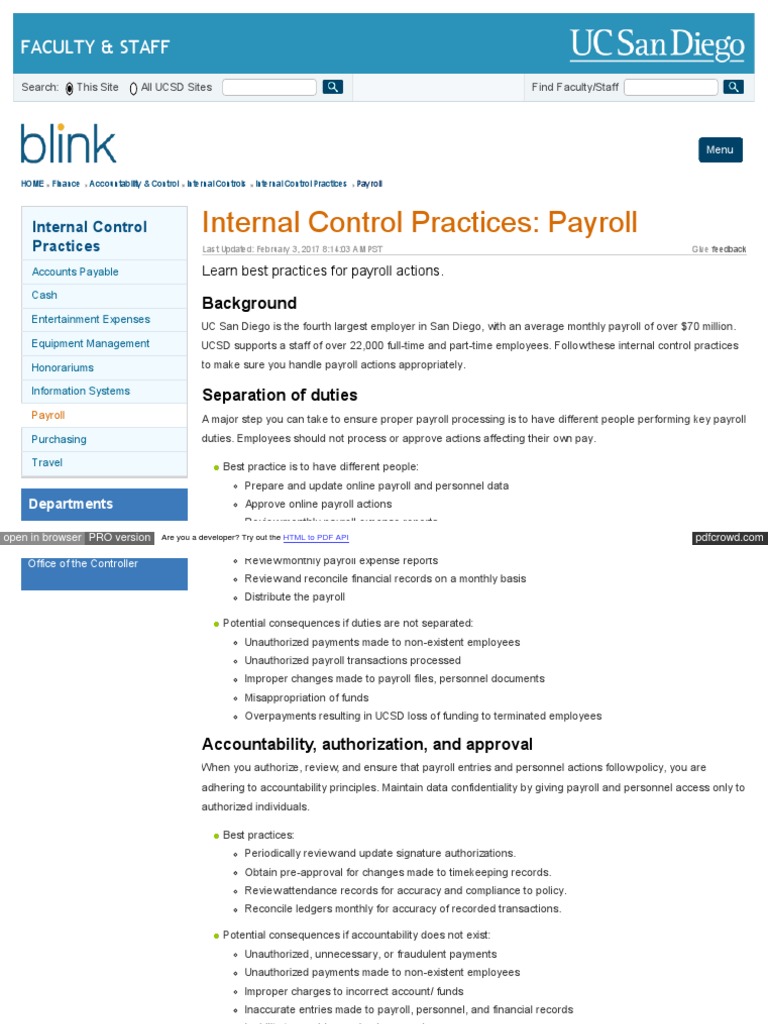 Internal Control Practices: Payroll: Faculty & Staff | PDF | Payroll ...