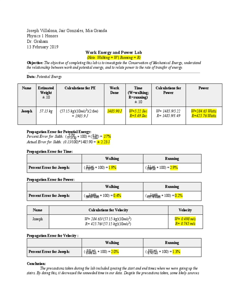 Physics Lab (Work Energy and Power Lab) | PDF | Force | Applied And ...