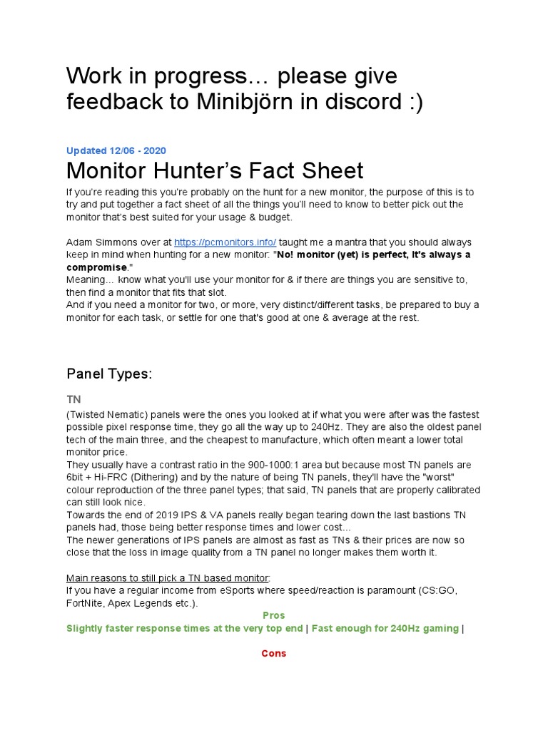 Monitor Selection Guide and Insights | PDF | Computer Monitor | Display ...