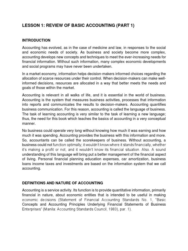Lesson 1 - Review of Basic Accounting (Part 1) | PDF | Debits And ...