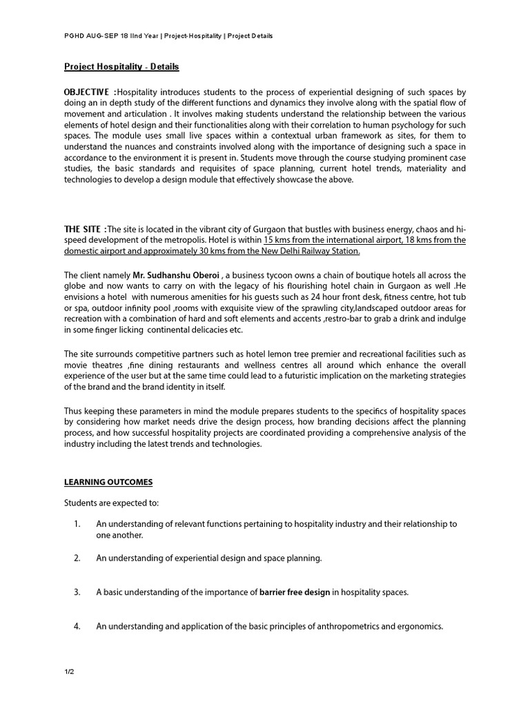 Project-Hospitality - Project Brief and Site Details | PDF | Design | Brand