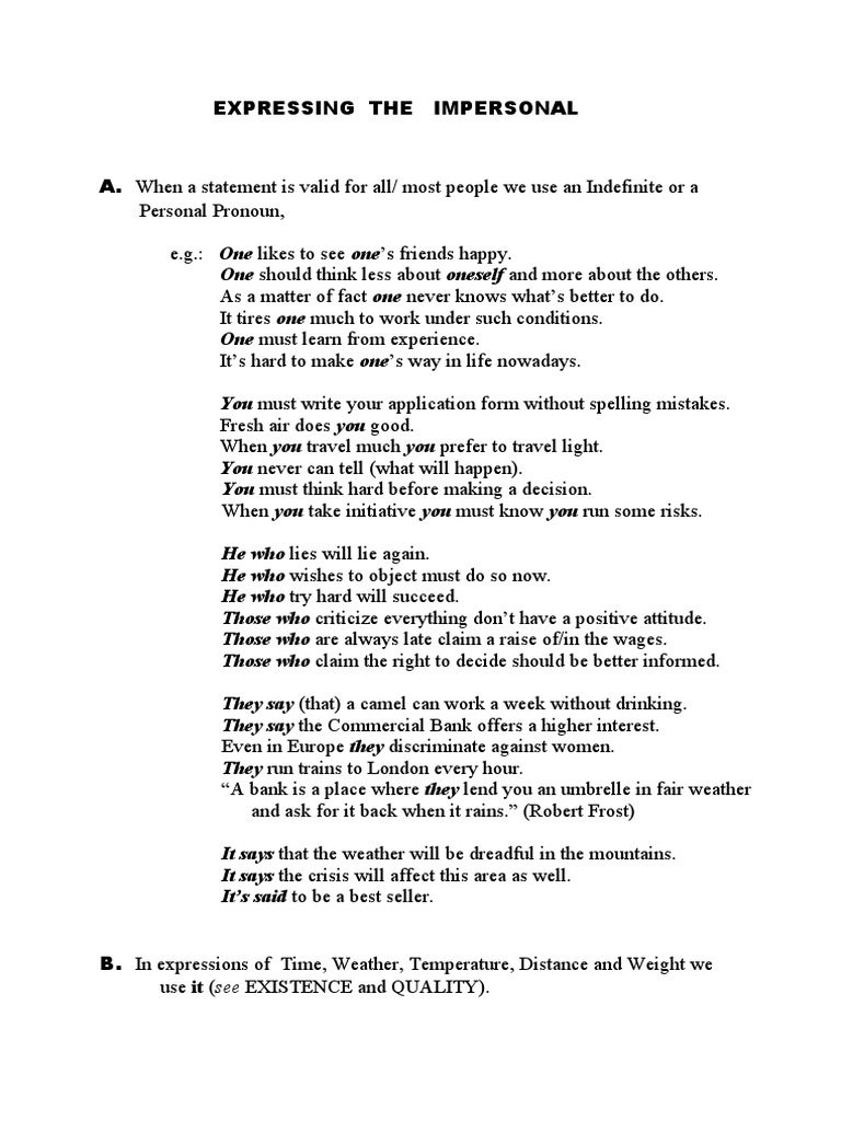 Expressing The Impersonal | PDF | Syntax | Language Mechanics