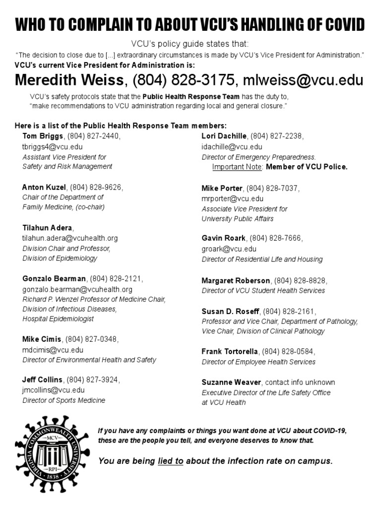 Who To Complain To About VCU's Handling of COVID | PDF | Epidemiology ...