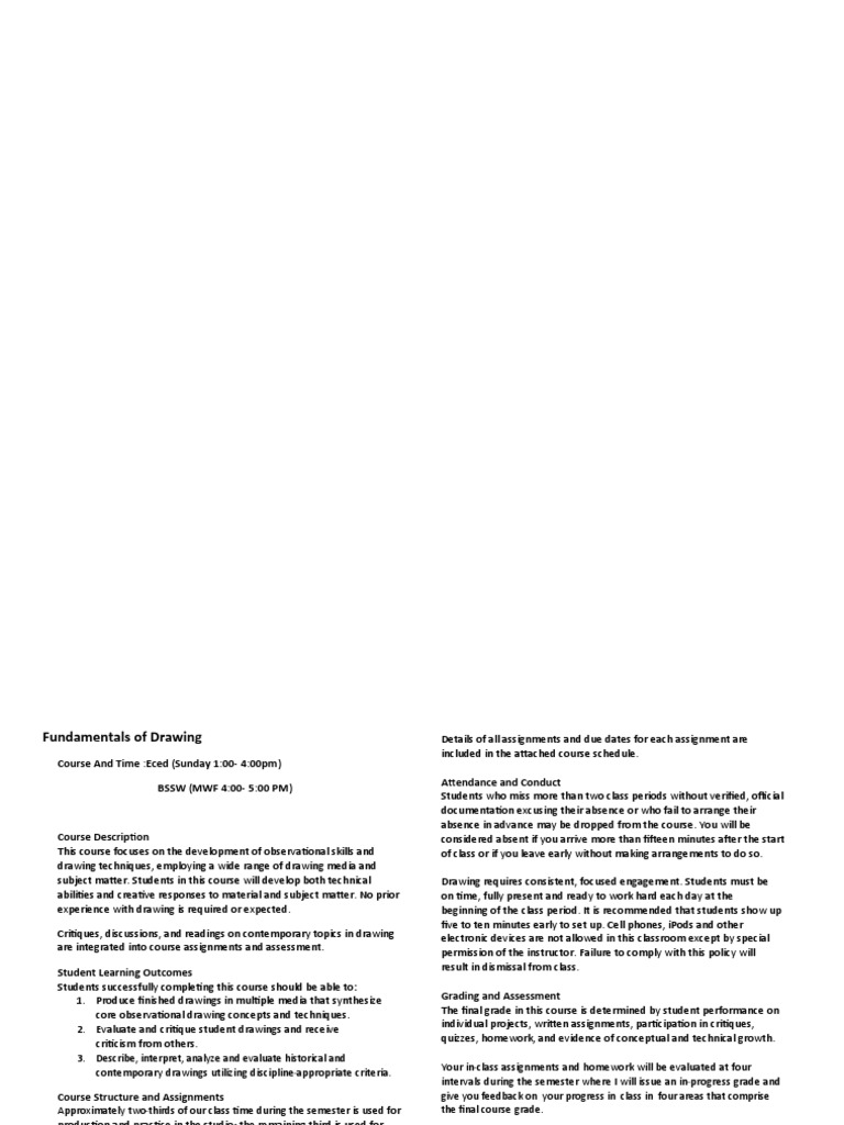 Fundamentals of Drawing Syllabus | PDF | Drawing | Pencil