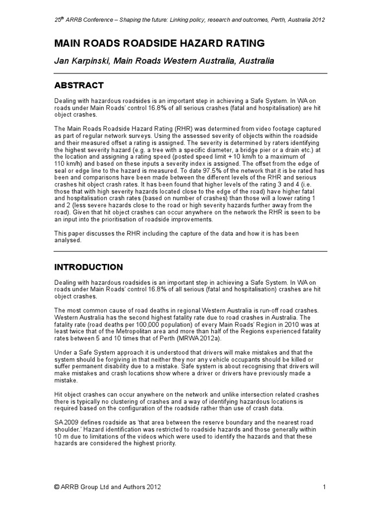 Main Roads Roadside Hazard Rating | PDF | Road | Hazards