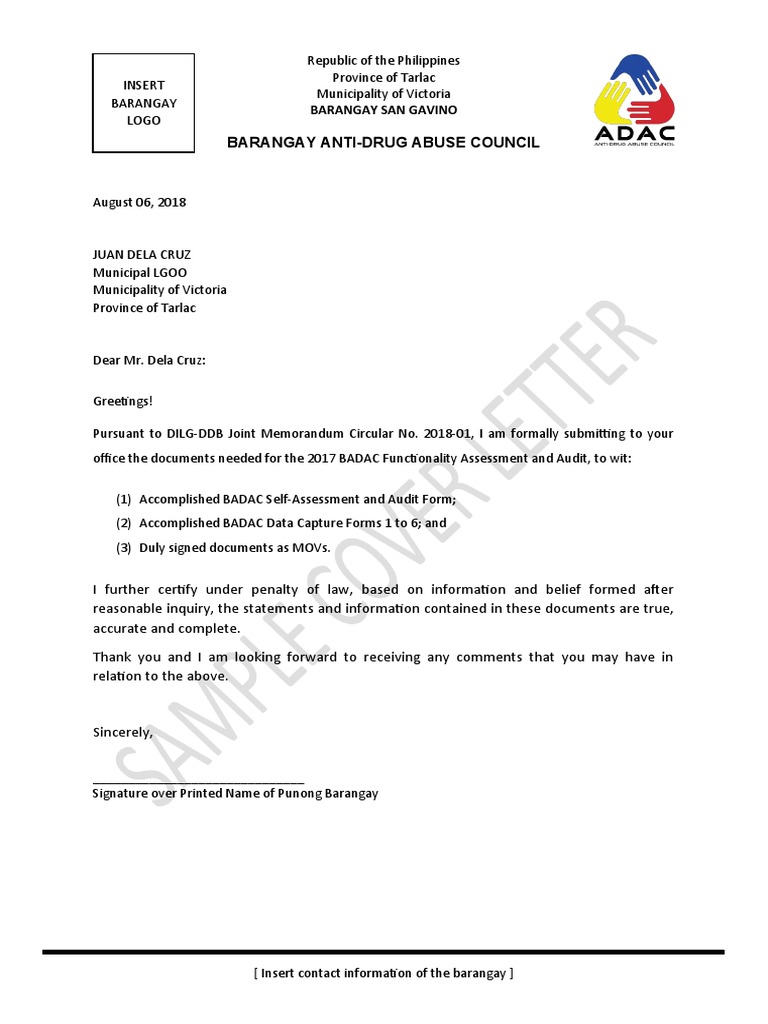 BADAC TEMPLATE - Cover Letter Sample