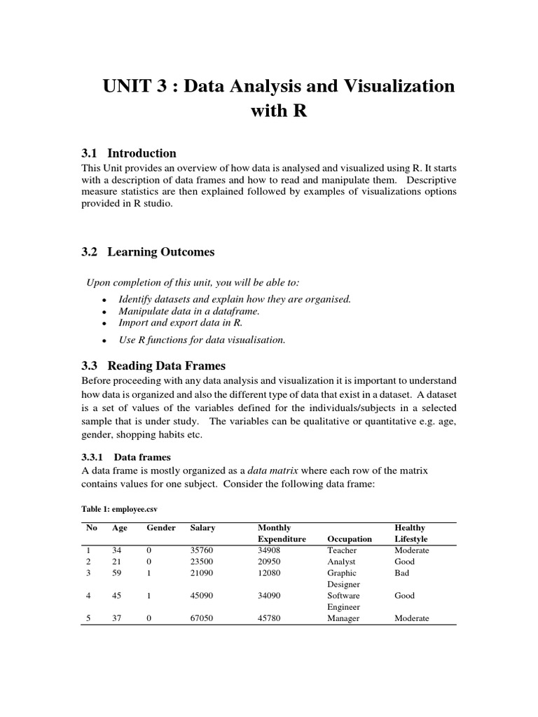 UNIT 3: Data Analysis and Visualization With R | PDF | Variance | Mean