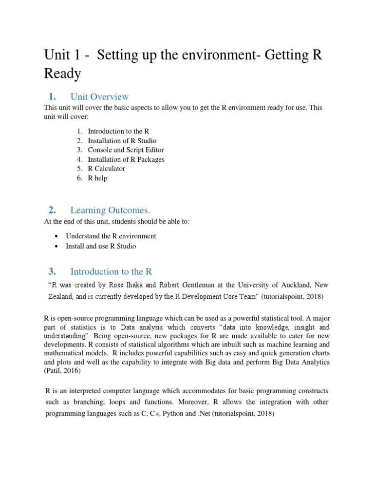 Unit 1 - Setting Up The Environment-Getting R Ready | PDF | R (Programming Language) | Command ...