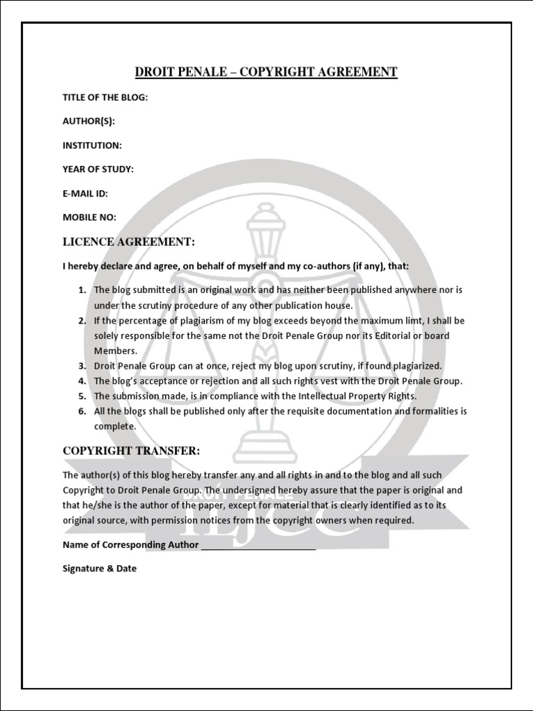 Copyright Agreement for Blog Submission | PDF