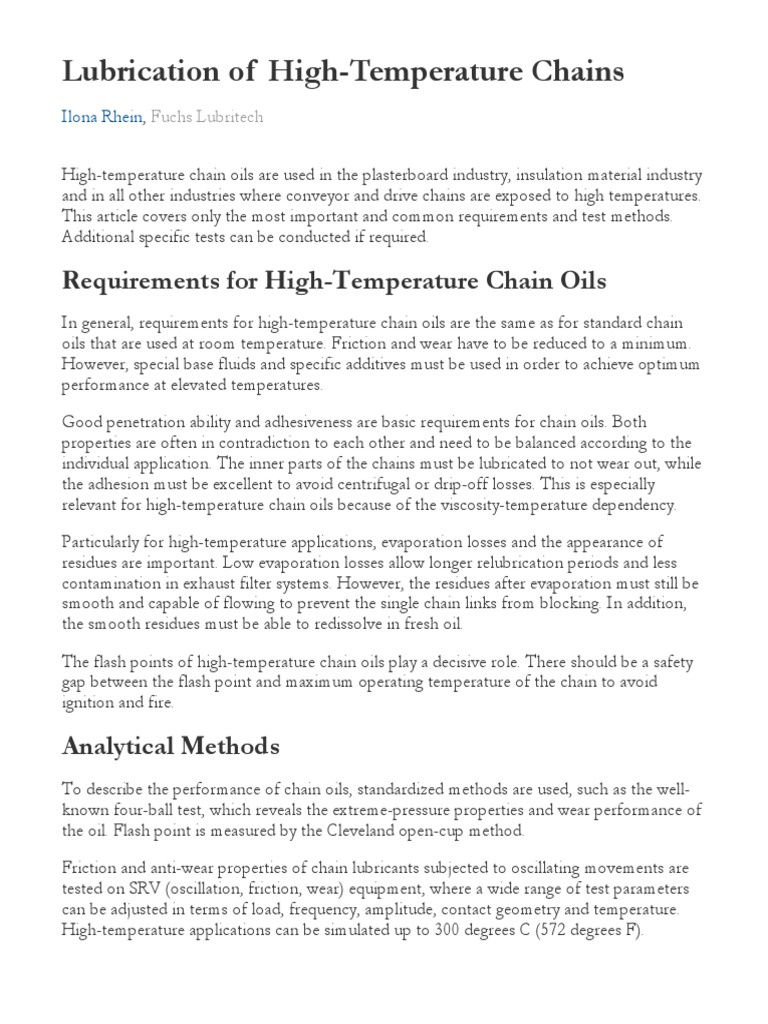 Lubrication of High-Temperature Chains | PDF | Lubricant | Friction
