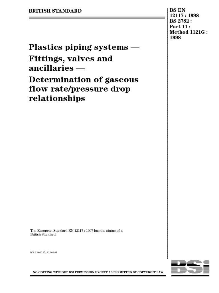 BS EN 12117-1998 - BS 2782-Part 11 Method 1121G-1998 Plastics Piping ...