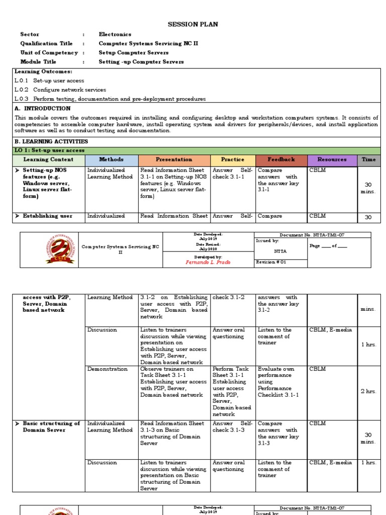 Session Plan: Computer Systems Servicing NC II | PDF | Server ...